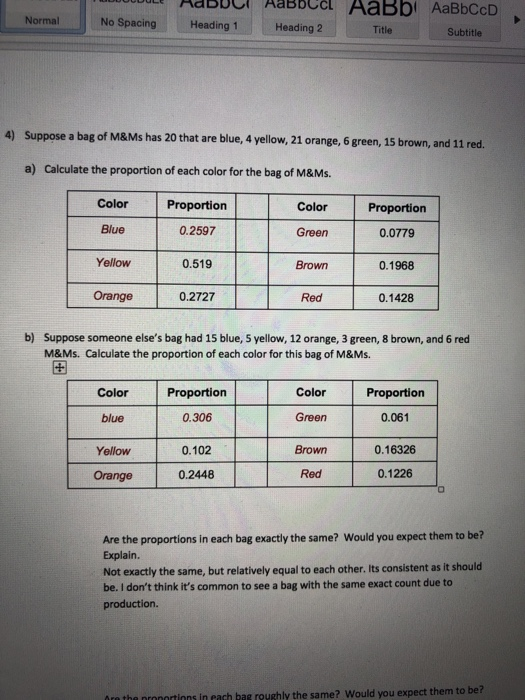 Solved c) Find the average proportion for each color using | Chegg.com