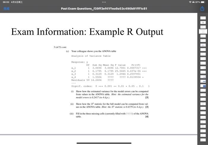Solved Exam Information: Example R Output | Chegg.com