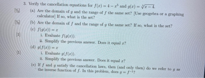 Solved [] [1] 3. Verify the cancellation equations for f(x) | Chegg.com