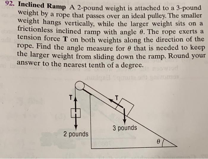 Solved 92. Inclined Ramp A 2-pound weight is attached to a | Chegg.com