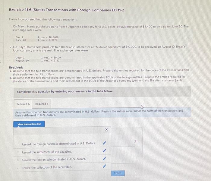 Solved Exercise 11-6 (Static) Transactions with Foreign | Chegg.com