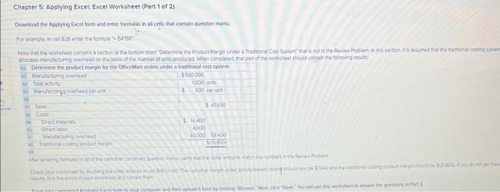 Chapter 5: Applying Excel; Excel Worksheet (Part 1 of | Chegg.com