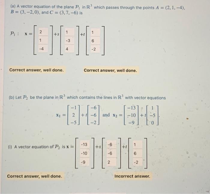 Solved (a) A vector equation of the plane P1 in R3 which | Chegg.com