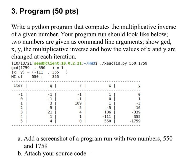 Solved 3. Program (50 pts) Write a python program that | Chegg.com