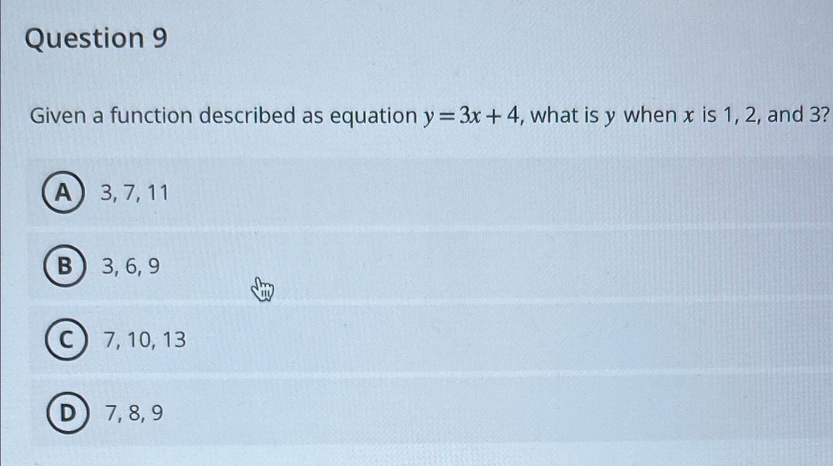 Solved Question 9Given a function described as equation | Chegg.com