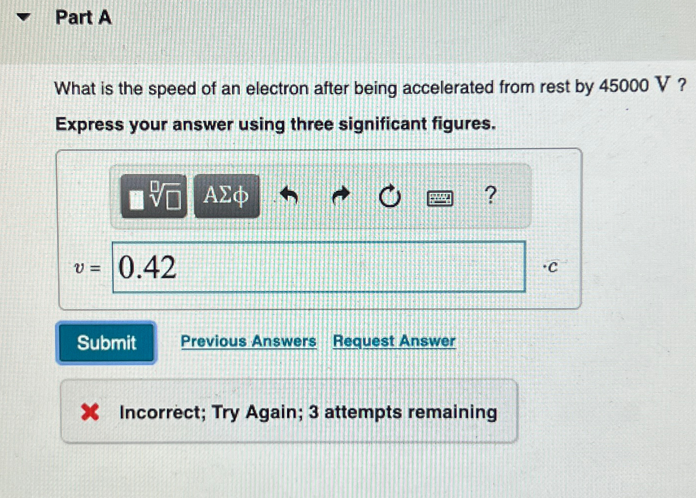 Solved What is the speed of an electron after being | Chegg.com