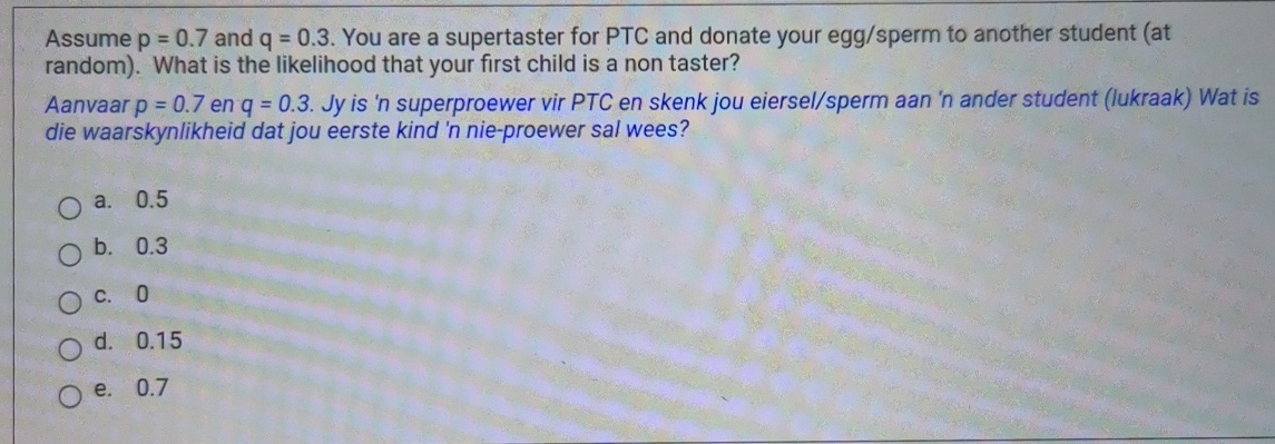 Solved Assume p=0.7 ﻿and q=0.3. ﻿You are a supertaster for | Chegg.com