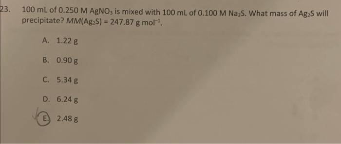 Solved 100 mL of 0.250MAgNO3 is mixed with 100 mL of | Chegg.com
