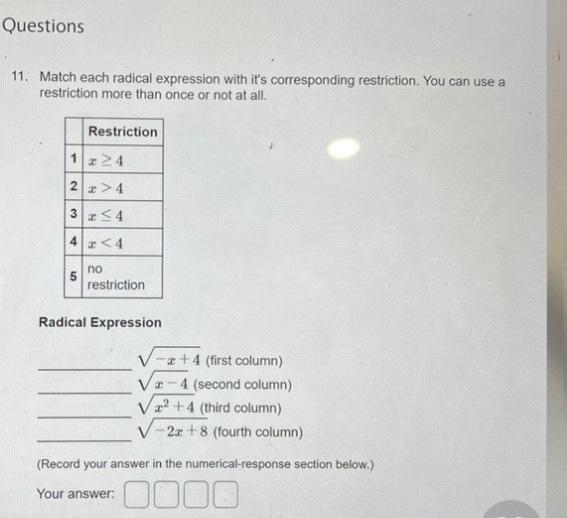 Solved Questions 11. Match each radical expression with it's | Chegg.com