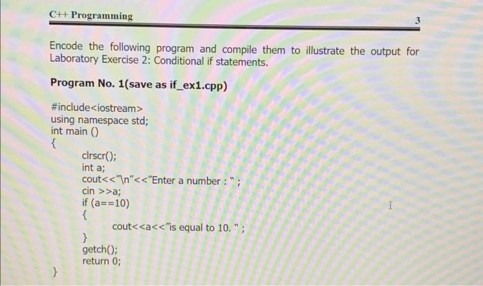 Solved CH Programming Laboratory Exercise Conditional if | Chegg.com