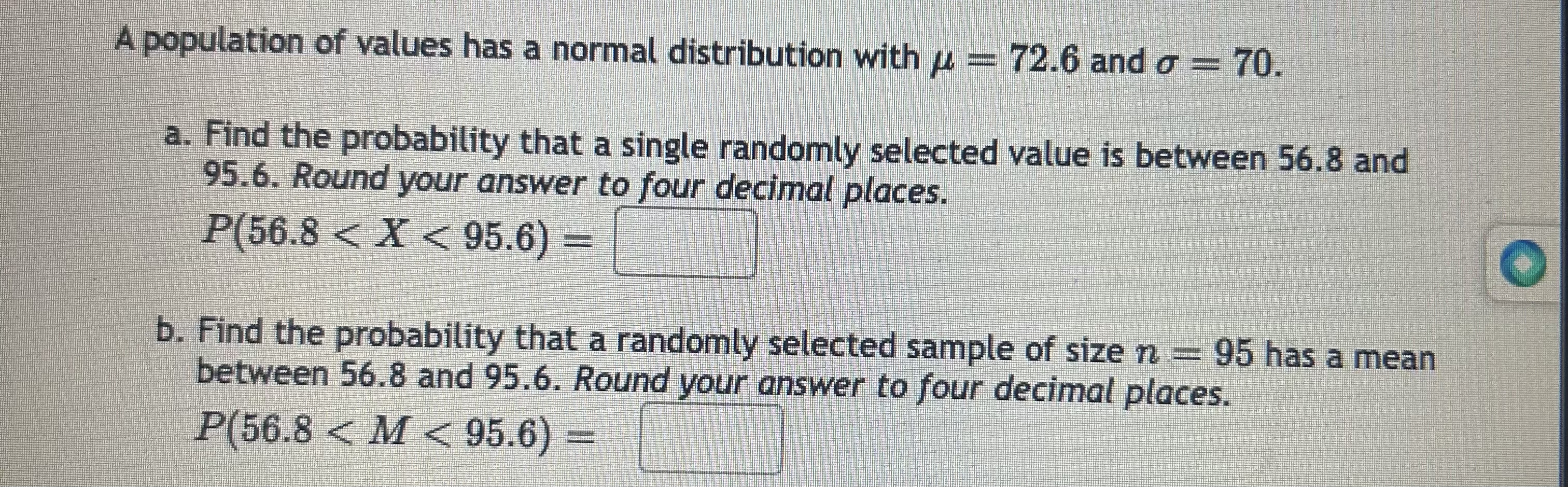 Solved A population of values has a normal distribution with | Chegg.com