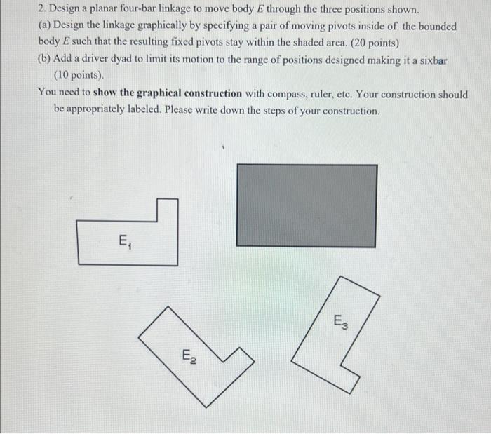 Solved 2. Design a planar four-bar linkage to move body E | Chegg.com