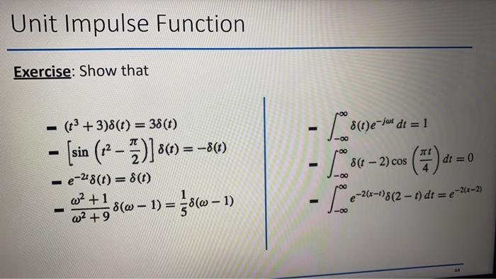 Solved Unit Impulse Function Exercise: Show that (13 + | Chegg.com