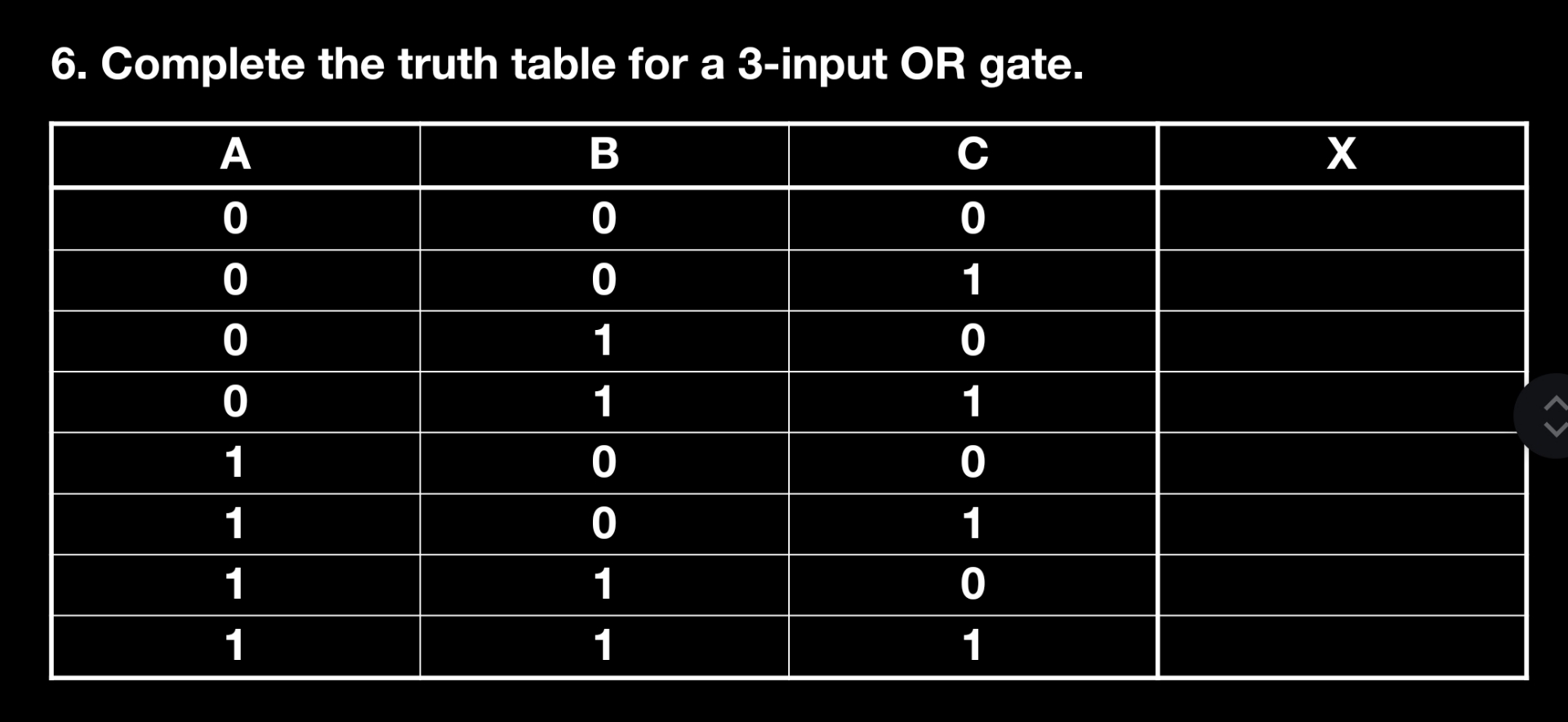 Solved Complete the truth table for a 3-input OR | Chegg.com