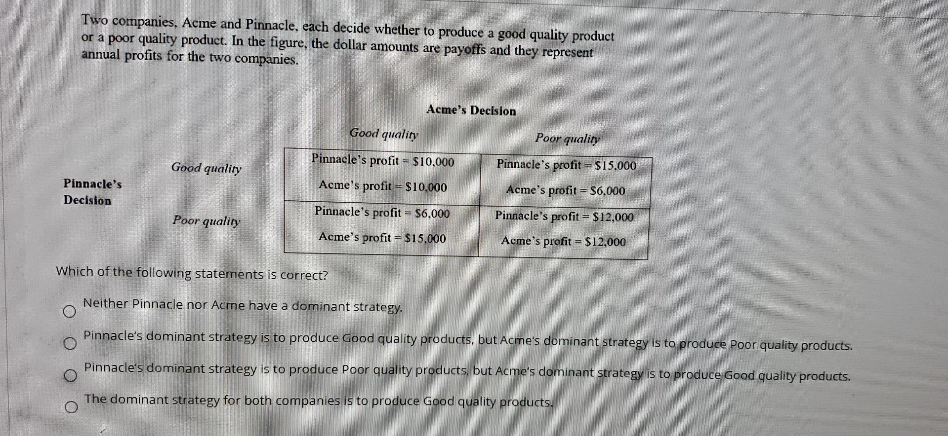 Solved Two companies, Acme and Pinnacle, each decide whether | Chegg.com