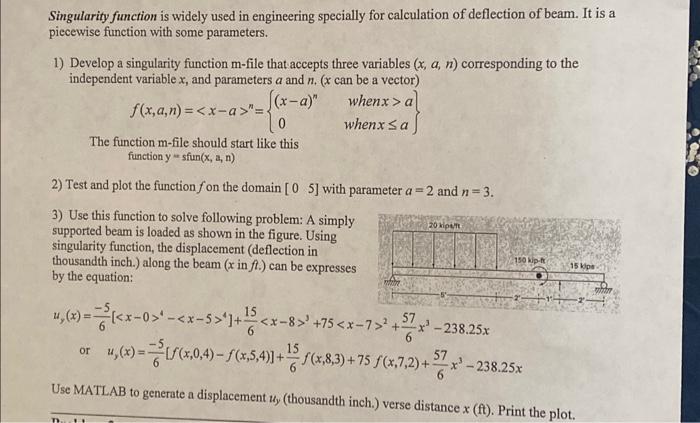 Solved Singularity function is widely used in engineering | Chegg.com