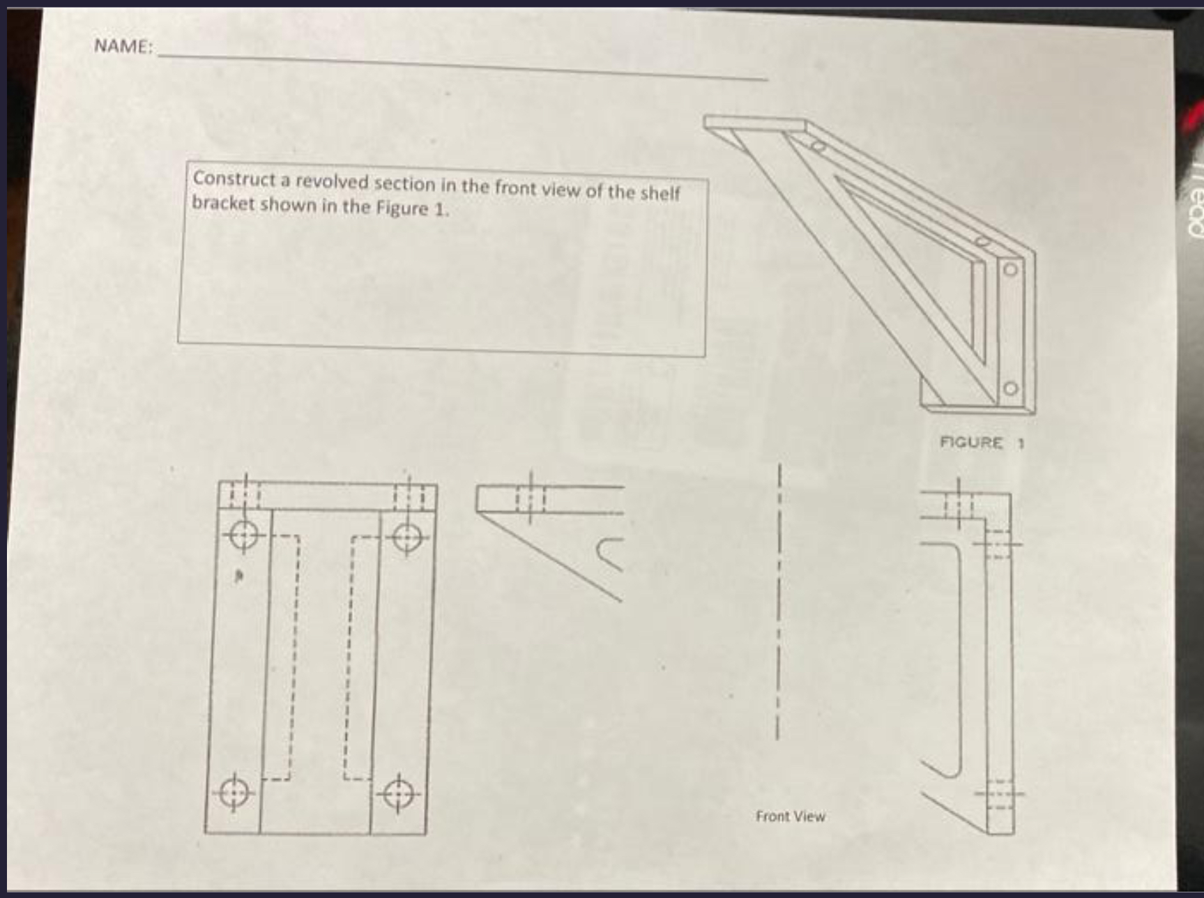 Solved NAME:Construct a revolved section in the front view | Chegg.com