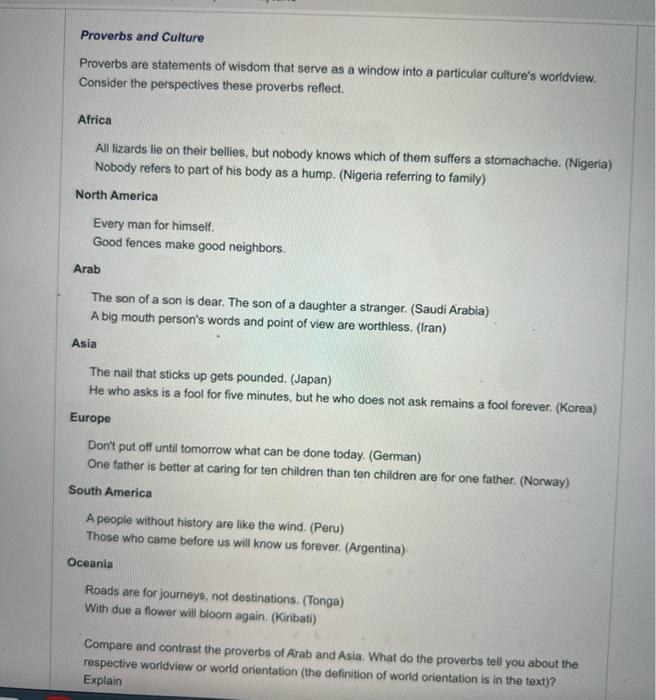 Proverbs and Culture Proverbs are statements of | Chegg.com