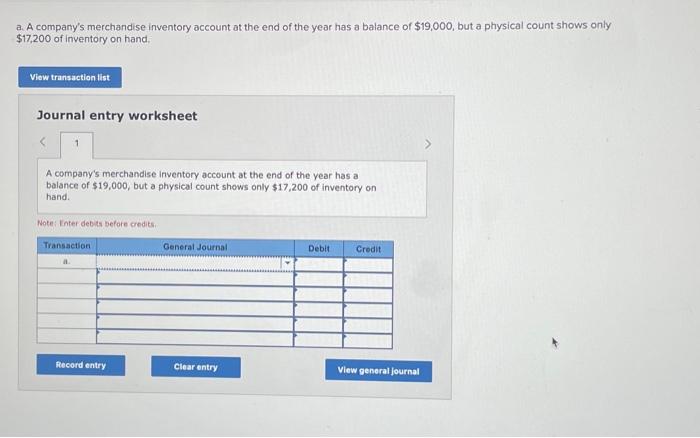 Solved a company's merchandise inventory account at the end | Chegg.com