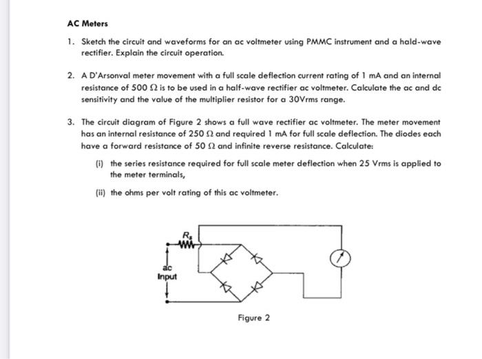 Solved AC Meters 1. Sketch the circuit and waveforms for an | Chegg.com