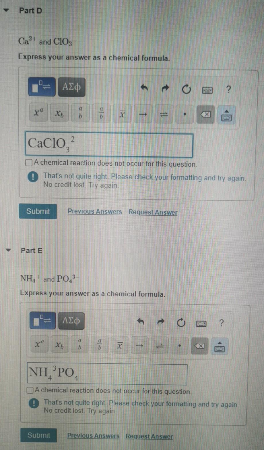 Solved Part D Ca2+ and CIO3 Express your answer as a | Chegg.com
