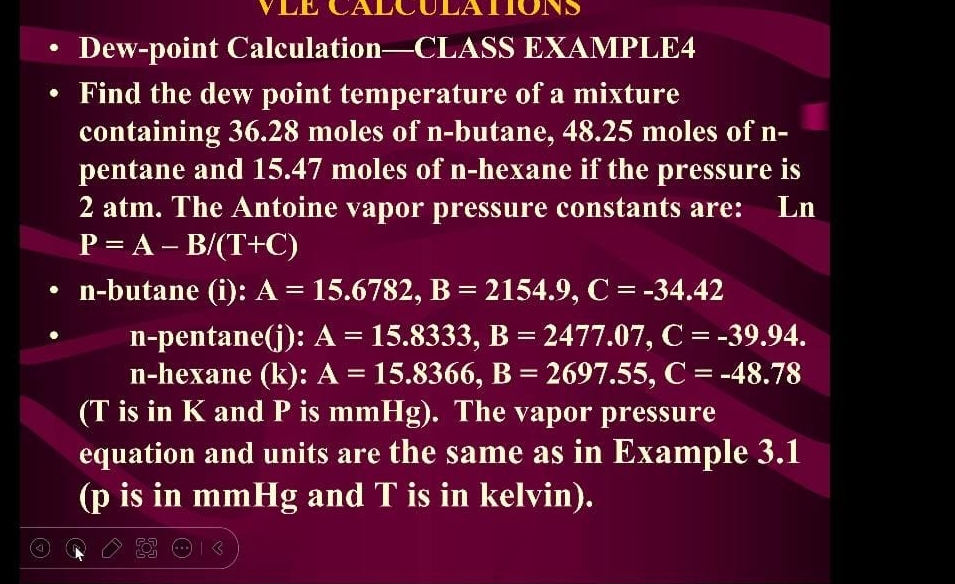 Solved Dew-point Calculation-CLASS EXAMPLE4Find the dew | Chegg.com