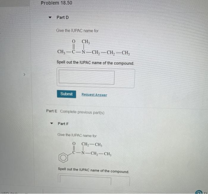 Solved Part A Give the IUPAC name for Ο Η CH3 – CH2-C-N-CH3 | Chegg.com