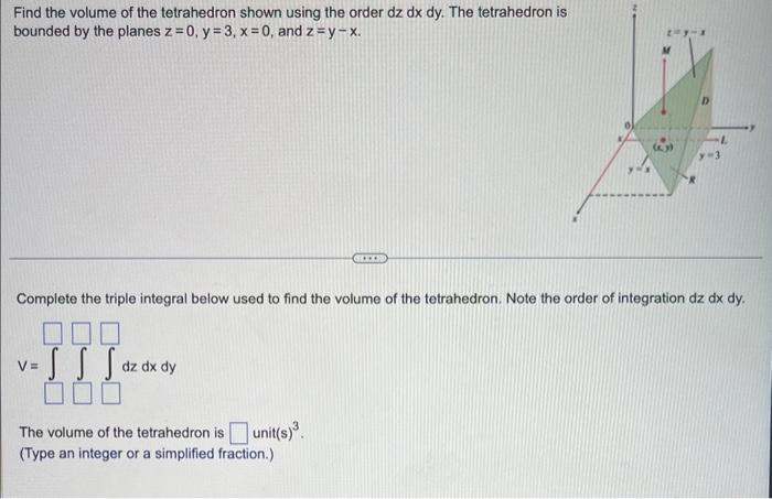 Solved Find the volume of the tetrahedron shown using the | Chegg.com