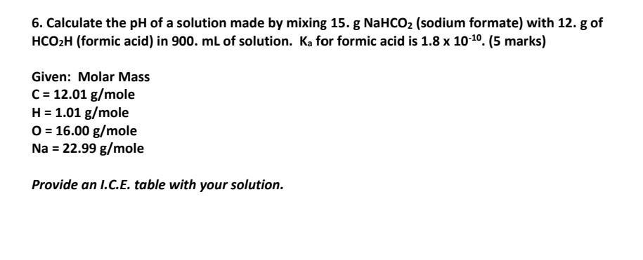 Solved 6. Calculate the pH of a solution made by mixing 15. | Chegg.com