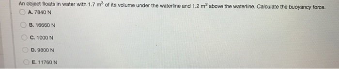 Solved An object floats in water with 1.7 m of its volume | Chegg.com