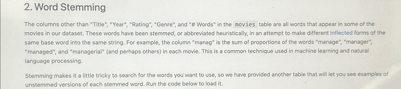 Solved Word StemmingThe columns other than "Title", "Year", | Chegg.com