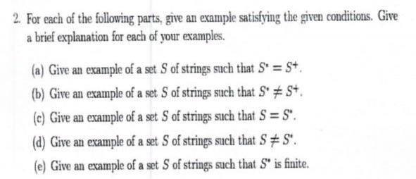 Solved 2. For each of the following parts, give an example | Chegg.com