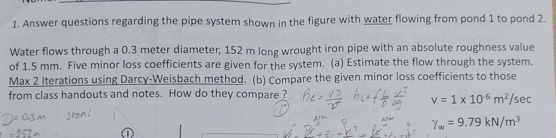 Solved 1. Answer questions regarding the pipe system shown | Chegg.com