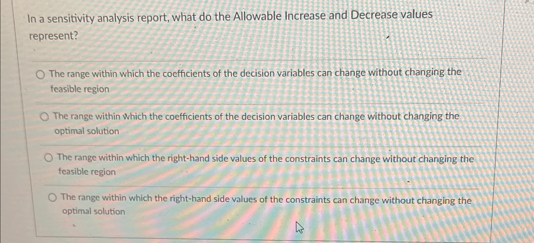 Solved In a sensitivity analysis report, what do the | Chegg.com