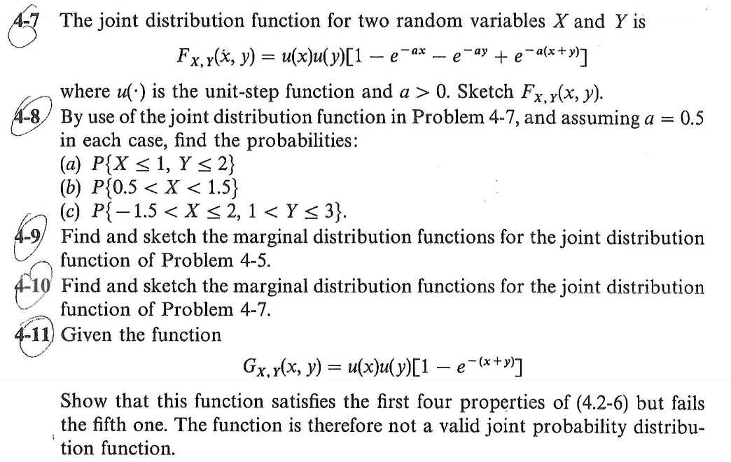 Solved 4-7 ﻿The joint distribution function for two random | Chegg.com