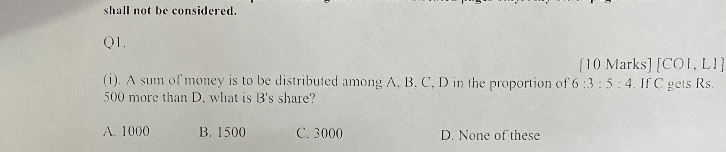 Solved shall not be considered.Q1.[10 ﻿Marks] [COI, ﻿L1](i). | Chegg.com