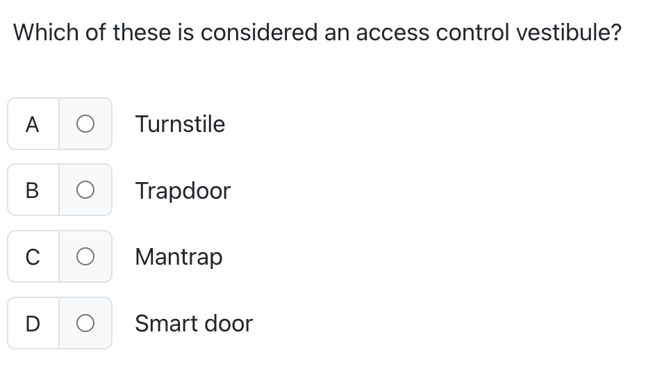 Solved Which of these is considered an access control | Chegg.com