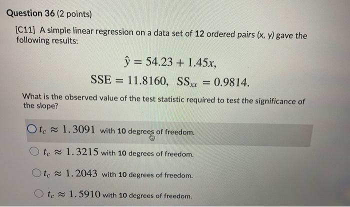 Solved Question 33 (2 points) (C11] In a simple linear | Chegg.com