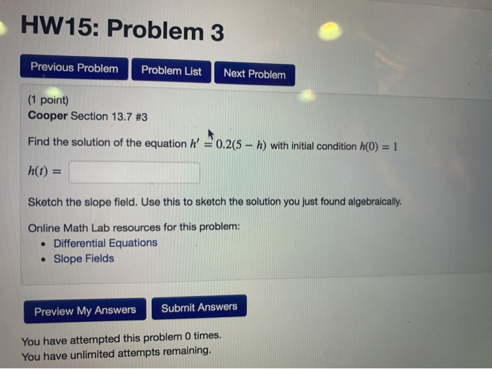 Solved HW15: Problem 3 Previous Problem Problem List Next | Chegg.com