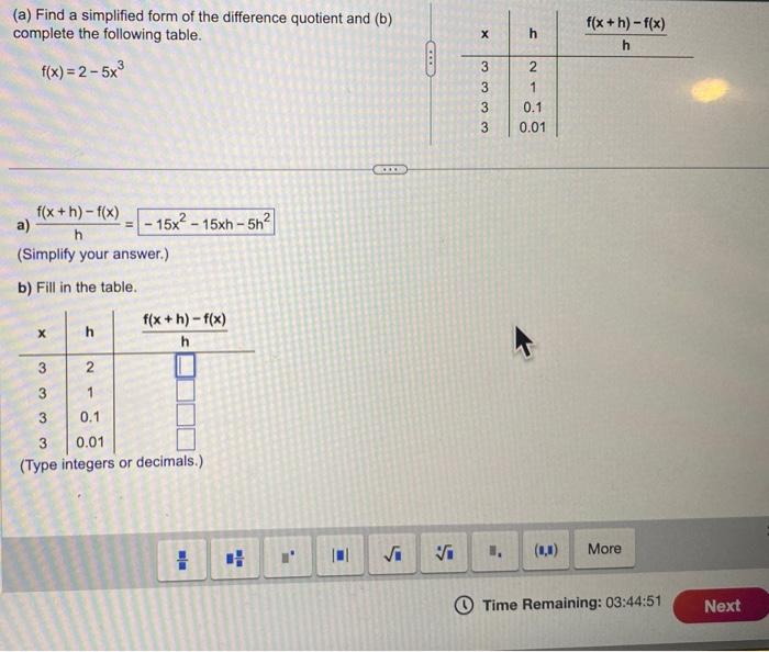 Solved (a) Find a simplified form of the difference quotient | Chegg.com