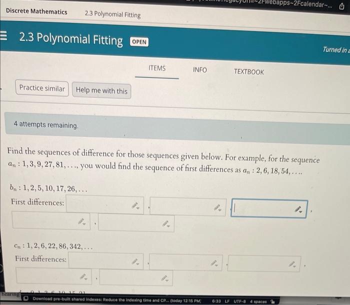 Solved 4 attempts remaining. Find the sequences of | Chegg.com