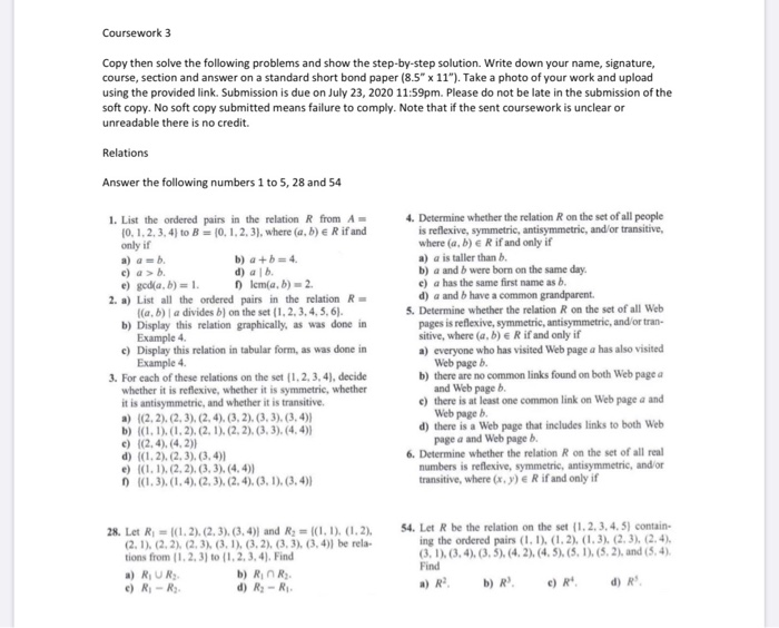 Solved Coursework 3 Copy then solve the following problems | Chegg.com