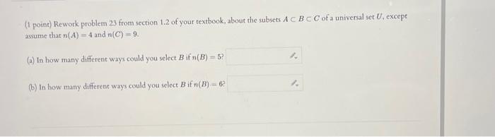 Solved (1 point) Rework problem 23 from section 1.2 of your | Chegg.com