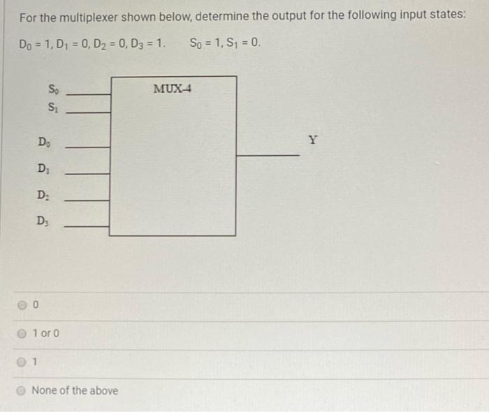 Solved For the multiplexer shown below, determine the output | Chegg.com