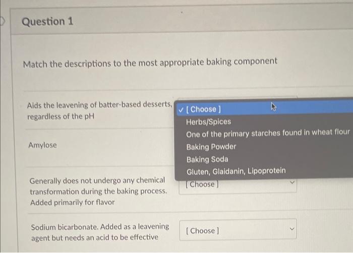 Solved Match the descriptions to the most appropriate baking | Chegg.com