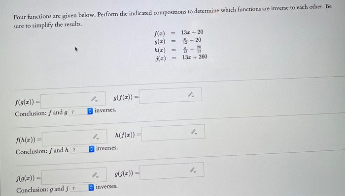 Solved Four functions are given below. Perform the indicated | Chegg.com