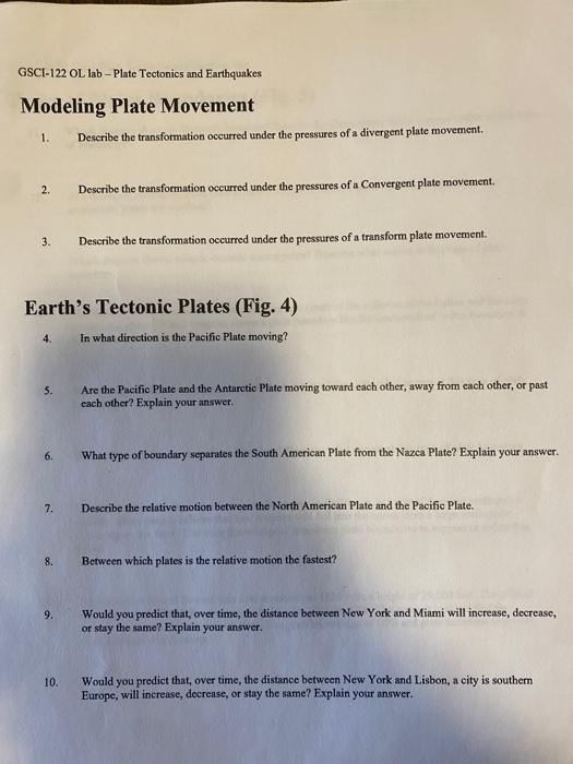 Solved Modeling Plate Movement 1. Describe the | Chegg.com