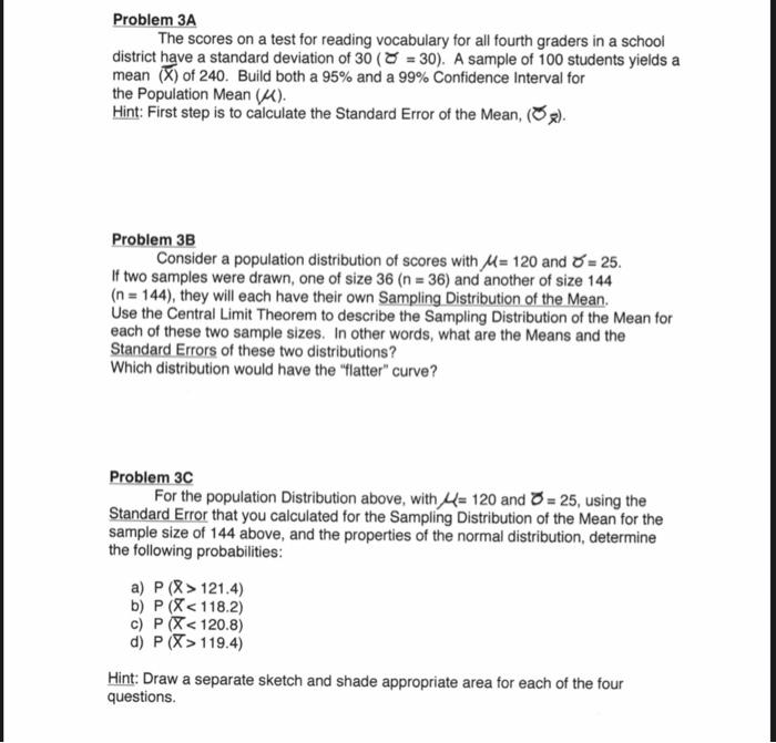 Solved Problem 3A The scores on a test for reading | Chegg.com
