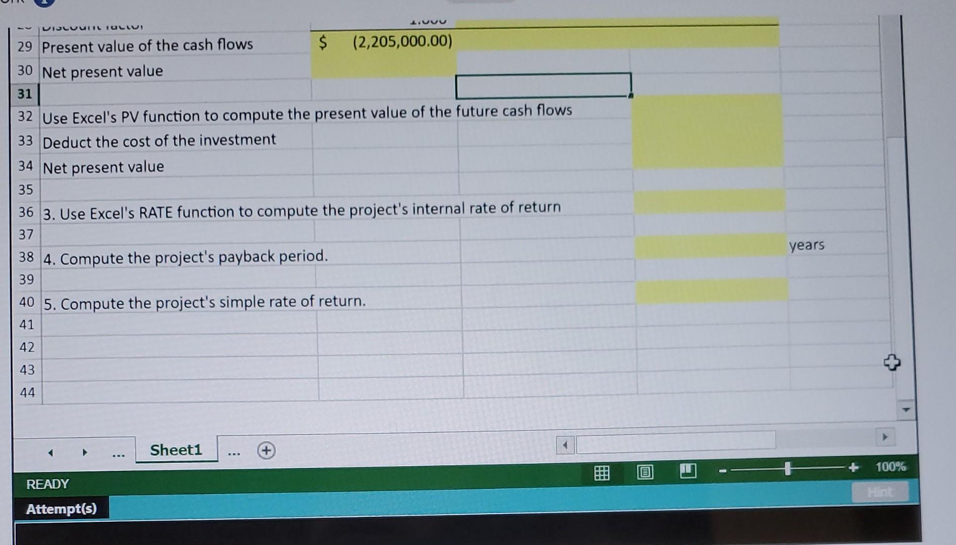 Solved Net present value 32 Use Excel's PV function to | Chegg.com