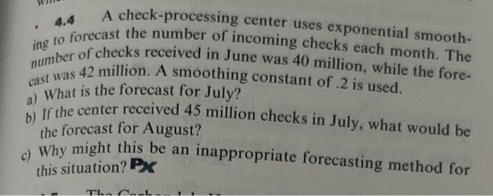 Solved - 4.4 A check-processing center uses exponential | Chegg.com